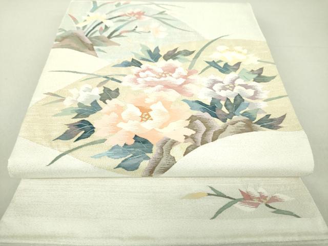 平和屋着物●太鼓柄袋帯　地紙花文　銀糸　正絹　逸品　DAAU5562ps