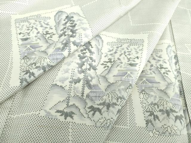 平和屋着物●本場大島紬　白大島　7マルキ　色紙重ね風景文　正絹　逸品　未使用　DAAU5579ps