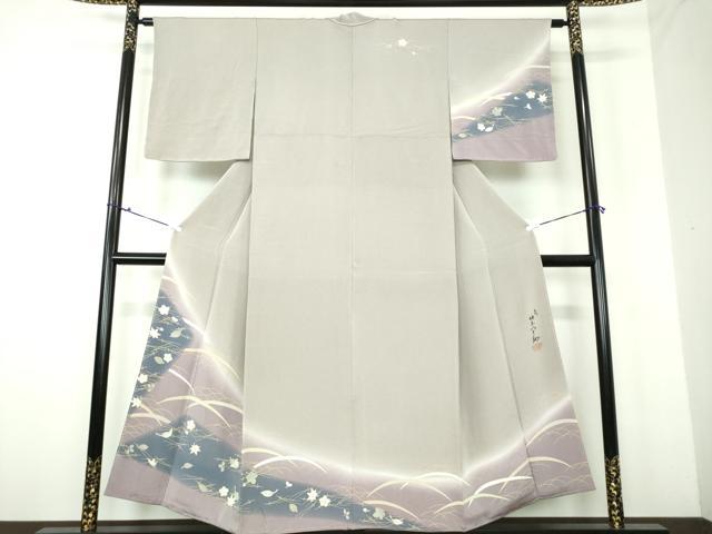 平和屋着物●五代 歌舞伎役者　坂東八十助　訪問着　吹き寄せ花文　暈し染め　鬼しぼ縮緬　金彩　正絹　逸品　未使用　DAAU5602ps