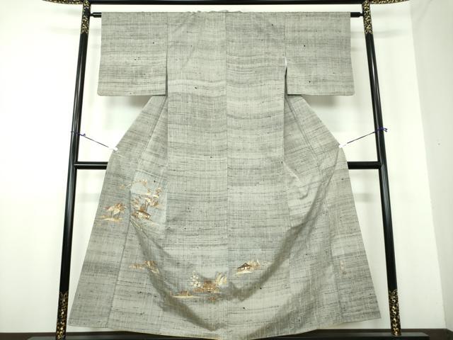 平和屋着物●蓑虫工芸作家　田尾笛秋　色留訪問着　紬地　風景花文　正絹　逸品　DAAU5624ps