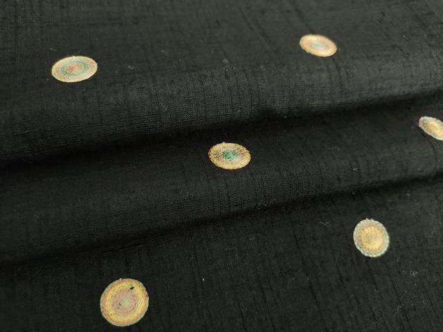 平和屋着物●上質な紬　総刺繍　丸文　黒地　正絹　逸品　DAAU5639ps