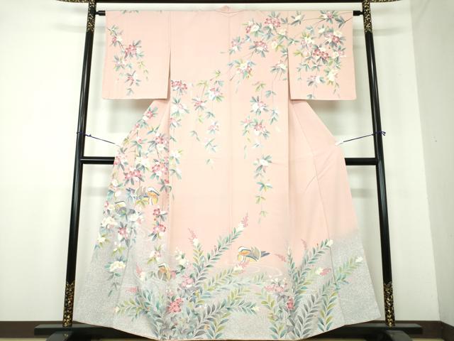 平和屋着物●訪問着　枝垂れ花　流水鴛鴦花文　暈し染め　鈴乃屋扱い　正絹　逸品　未使用　DAAU5655ps