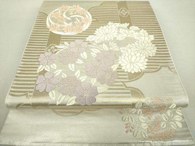 平和屋着物●西陣　川島織物　六通柄　本袋帯　雲取り花丸文　金銀糸　正絹　逸品　DAAU5695ps