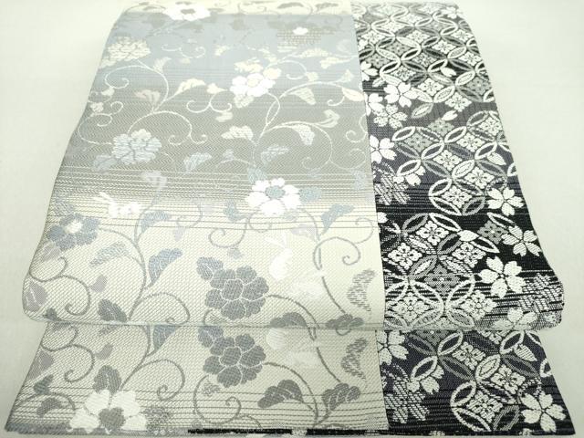 平和屋着物●両面　全通柄　本袋帯　唐織　切嵌　花唐草兎　舞桜　銀糸　やまと誂製　正絹　逸品　DAAU5696ps
