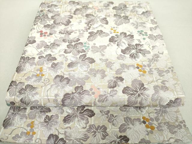 平和屋着物●六通柄袋帯　唐織　葡萄蔦の葉文　銀糸　正絹　逸品　未使用　DAAU5710ps