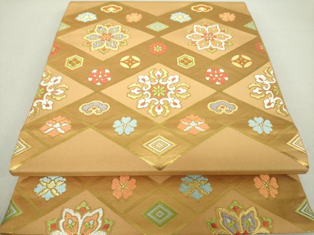 平和屋着物●西陣　川島織物　六通柄　本袋帯　正倉院花菱文　金銀糸　正絹　逸品　DAAU5719ps