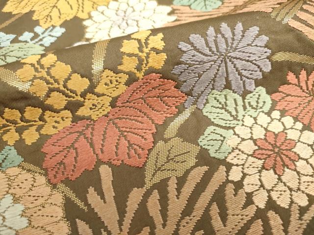 平和屋着物●六通柄袋帯　唐織　柴垣に菊桐文　金糸　正絹　逸品　DAAU5738ps 平和屋着物○六通柄袋帯 唐織 柴垣に菊桐文 金糸 正絹