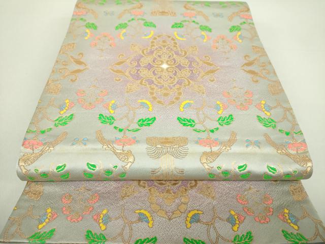 平和屋着物●龍村晋謹製　全通柄袋帯　天平花鳥来吉文錦　金糸　正絹　逸品　DAAU5747ps