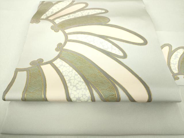 平和屋着物●塩瀬　九寸名古屋帯　吉祥花文　金彩　正絹　逸品　DAAU5771ps