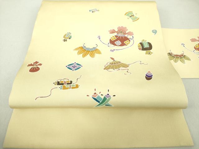 平和屋着物●塩瀬　九寸名古屋帯　宝尽くし　正絹　逸品　未使用　DAAU5775ps