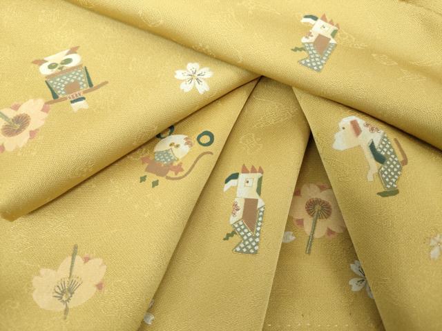 平和屋着物●上質な小紋　シャム猫　オウム　犬　梟　金彩　正絹　逸品　DAAU5785ps
