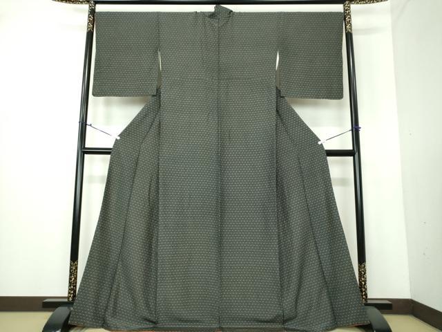 平和屋着物●江戸小紋　麻の葉文様　黒地　ロング丈　正絹　逸品　DAAU5791ps