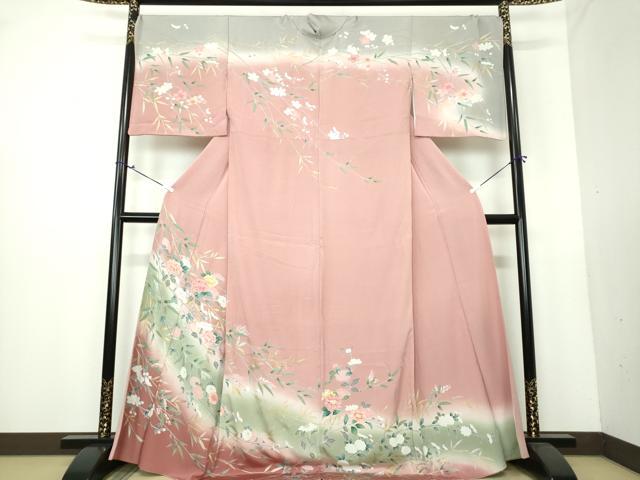 平和屋着物●訪問着　枝花文　暈し染め　金銀彩　正絹　逸品　DAAU5792ps