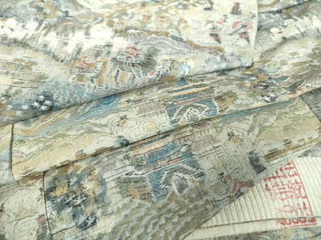 平和屋着物●小千谷紬　風景文　シルクロード　反端付き　正絹　逸品　DAAU5827ps