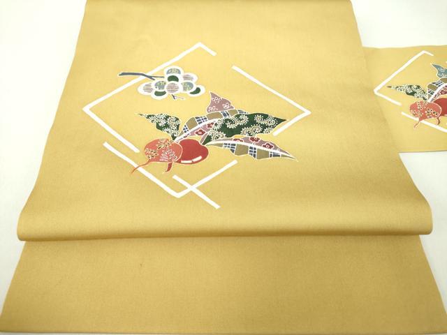 平和屋着物●塩瀬　九寸名古屋帯　駒刺繍　成り物　蕪　金彩　正絹　逸品　DAAU5845ps
