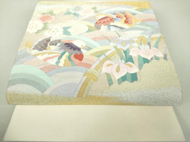 平和屋着物●爪掻き本綴れ　八寸名古屋帯　流水鴛鴦花文　金銀糸　正絹　逸品　DAAU5847ps