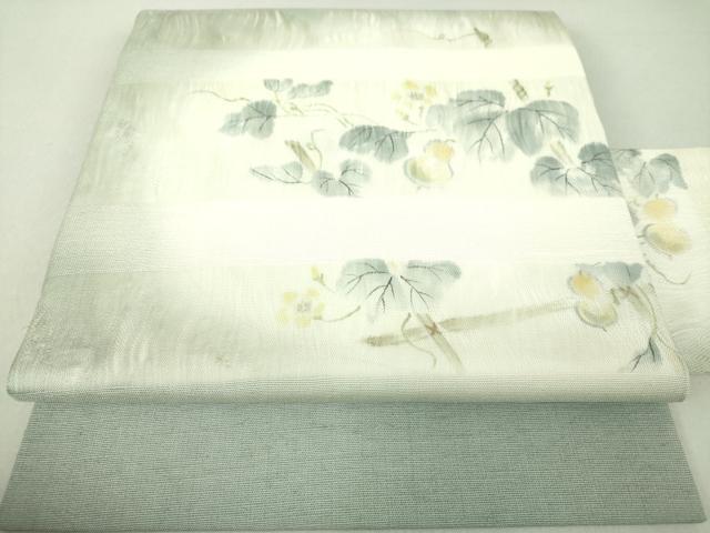 平和屋着物●九寸名古屋帯　紬地　櫛織り　手描き　蔦の葉瓢箪　正絹　逸品　DAAU5850ps