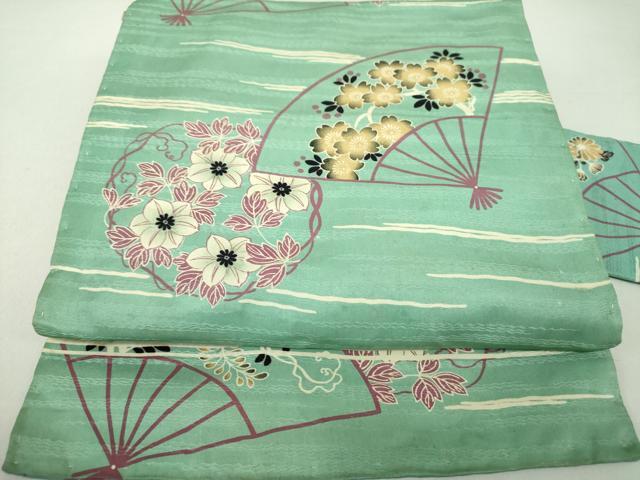 平和屋着物●アンティーク　大正ロマン　九寸名古屋帯　引き抜き帯　扇面花文　正絹　逸品　DAAU5854ps