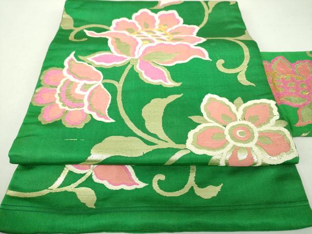 平和屋着物●アンティーク　大正ロマン　九寸名古屋帯　更紗花唐草文　金糸　正絹　逸品　DAAU5855ps