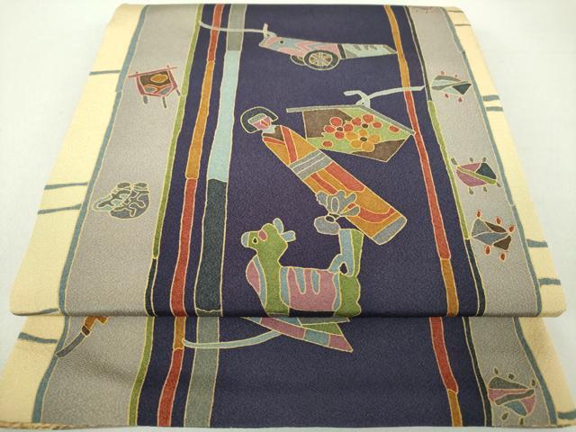 平和屋着物●九寸開き名古屋帯　玩具文様　正絹　逸品　未使用　DAAU5859ps