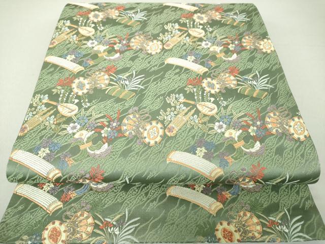 平和屋着物●六通柄袋帯　唐織　楽器花文　金糸　三越扱い　正絹　逸品　DAAU5886ps