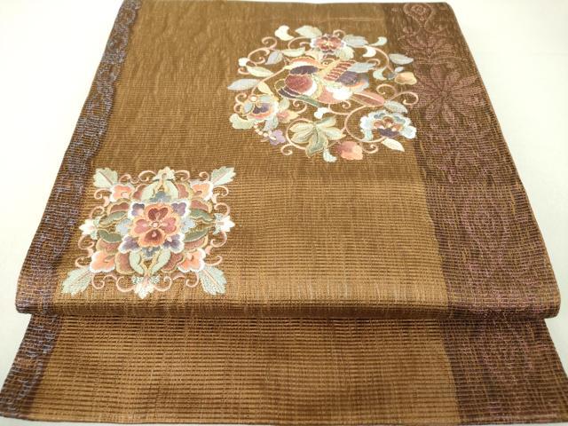 平和屋着物●太鼓柄袋帯　駒刺繍　総刺繍　正倉院花鳥文　金糸　正絹　逸品　DAAU5887ps