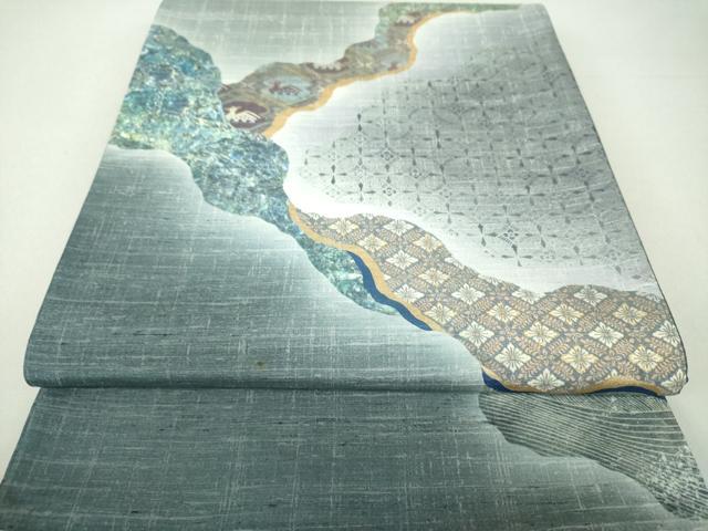 平和屋着物●六通柄袋帯　紬地　道長花菱文　有栖川文様　金彩　正絹　逸品　未使用　DAAU5889ps