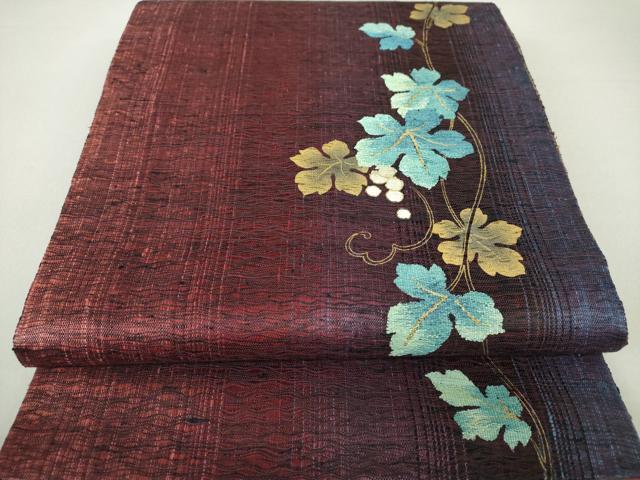 平和屋着物▽六通柄袋帯　スリーシーズン帯　春　夏　秋　すくい織　葡萄蔦の葉文　金彩　やまと誂製　正絹　逸品　DAAU5902ps