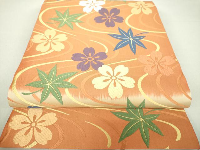 平和屋着物●俵屋　人間国宝　喜多川平朗  有職織物　六通柄袋帯　唐織　竜田川　流水桜　正絹　逸品　DAAU5914ps