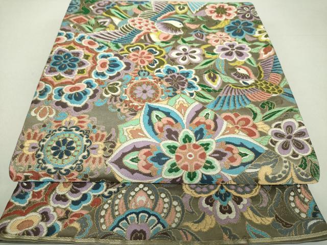 平和屋着物●西陣　白綾苑大庭　六通柄袋帯　花喰鳥　正倉院花文　金糸　正絹　逸品　DAAU5918ps