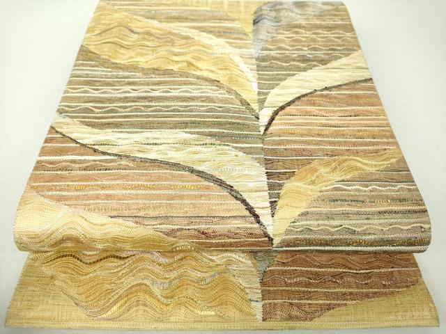 平和屋着物▽六通柄袋帯　スリーシーズン帯　春　夏　秋　紬地　すくい織　草葉文　金銀糸　正絹　逸品　DAAU5928ps