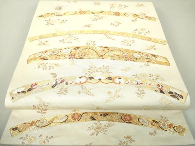平和屋着物●西陣の名門　加納幸謹製　六通柄袋帯　花鳥文　金銀糸　正絹　逸品　DAAU5934ps