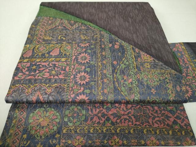 平和屋着物●中国三大刺繍　スワトウ刺繍　汕頭刺繍　九寸名古屋帯　更紗花文　金彩　正絹　逸品　DAAU5939ps