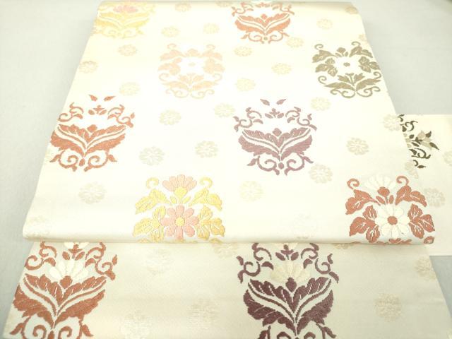 平和屋着物●九寸名古屋帯　唐織　吉祥花文　金糸　正絹　逸品　DAAU5957ps