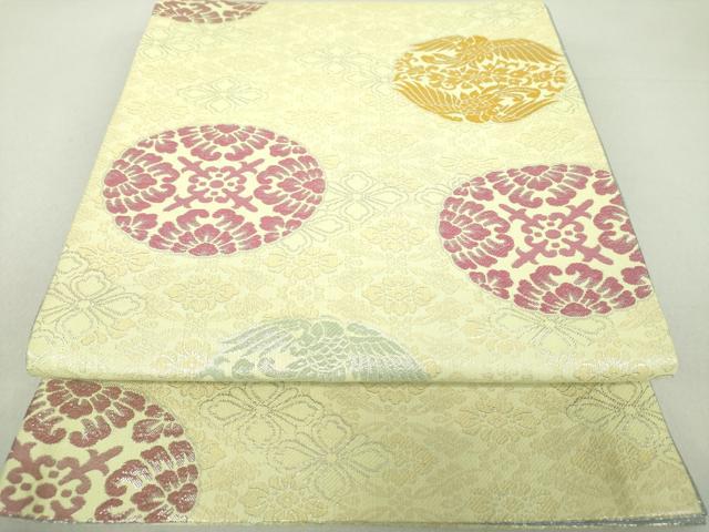 平和屋着物●六通柄袋帯　鳳凰花丸文　銀糸　正絹　逸品　DAAU5968ps