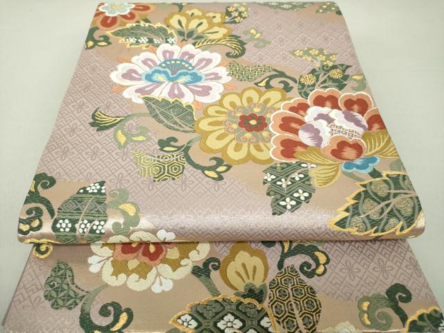 平和屋着物●六通柄袋帯　唐織　更紗花文　金糸　正絹　逸品　DAAU5980ps