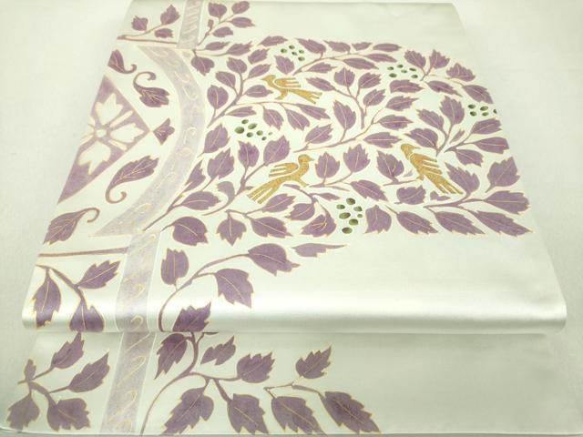 平和屋着物●幻の染織　青山みとも　六通柄袋帯　貝紫　休み鳥　南天文　金彩　正絹　逸品　DAAU5989ps