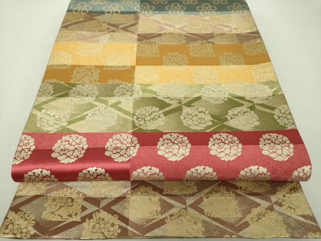 平和屋着物●善之助　着物ブランド　一期一会　両面　全通柄袋帯　名物裂　花兎　金彩　正絹　逸品　DAAU5998ps