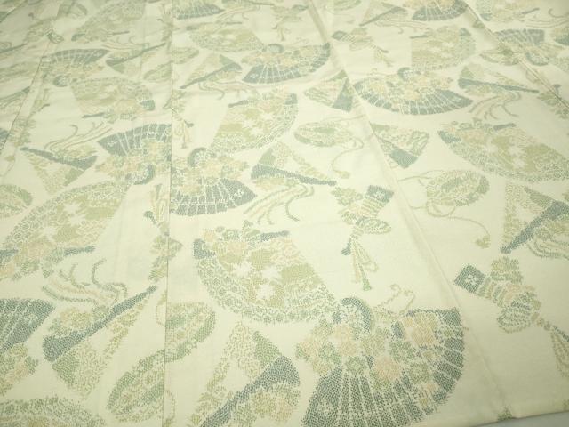 平和屋着物▽本塩沢　単衣　檜扇花文　正絹　逸品　DAAU6396sf