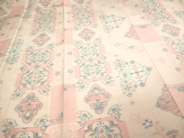 平和屋着物▽上質な紬　単衣　花唐草文　正絹　逸品　DAAU6410sf