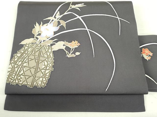 平和屋着物○塩瀬 九寸名古屋帯 七宝更紗花唐草横段文