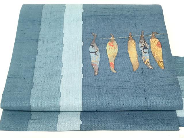 平和屋着物●九寸名古屋帯　紬地　型染め　成り物　正絹　逸品　DAAU6589ob