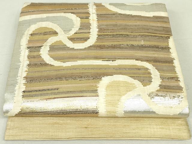 平和屋着物●西陣図案家　徳田義三　太鼓柄袋帯　紬地　抽象文様　金銀糸　正絹　逸品　DAAU6591ob