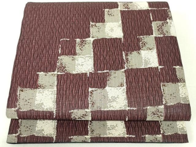 平和屋着物▽全通柄袋帯　スリーシーズン　春夏秋　変わり市松文様　銀糸　正絹　逸品　未使用　DAAU6618ob