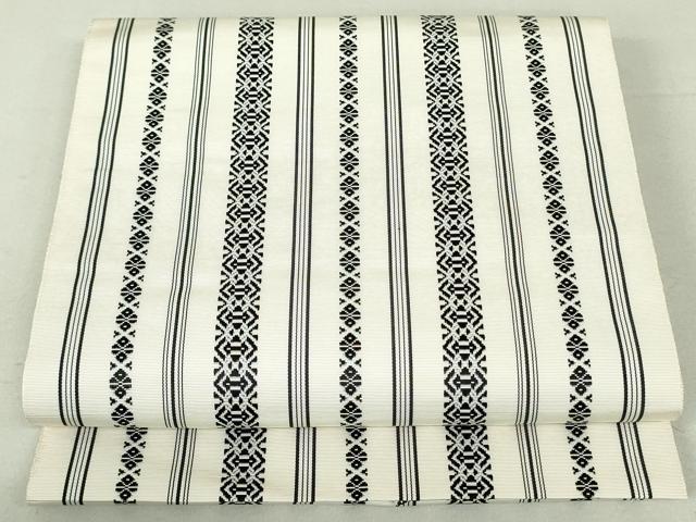 平和屋着物●本場筑前博多織　八寸名古屋帯　献上　生成り色　正絹　逸品　DAAU6619ob