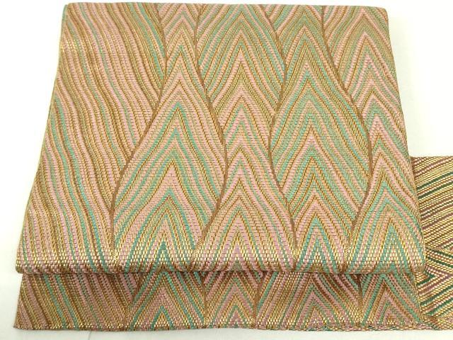 平和屋着物●八寸名古屋帯　幾何学立涌文　金糸　正絹　逸品　DAAU6631ob