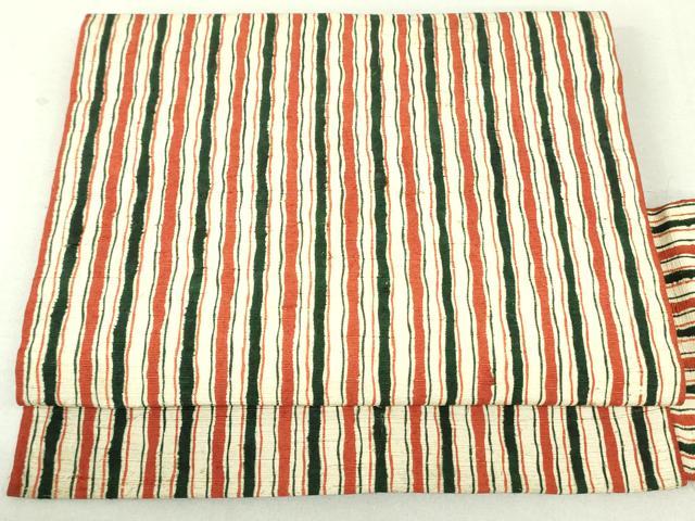 平和屋着物●全通柄九寸名古屋帯　紬地　縞　正絹　逸品　DAAU6640ob