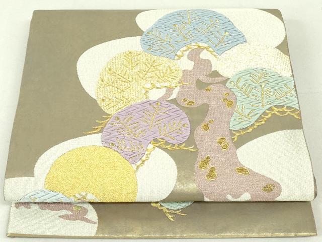 平和屋着物●西陣　高島織物謹製　六通柄袋帯　繻珍織　松　本金青銅箔　金糸　正絹　逸品　DAAU6646ob