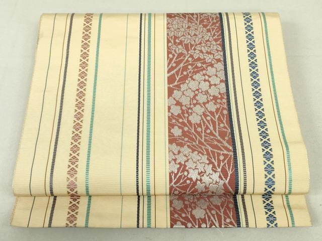 平和屋本店■極上　夏物　西陣　川島織物　九寸名古屋帯　星　三日月　金銀糸　蒸栗色地　逸品　DZAA5860kh5 平和屋本店□極上 夏物 西陣 川島織物 九寸名古屋帯 星 三日月 金