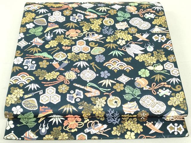 平和屋着物●六通柄袋帯　唐織　青海波吉祥花文　金糸　正絹　逸品　DAAU6659ob